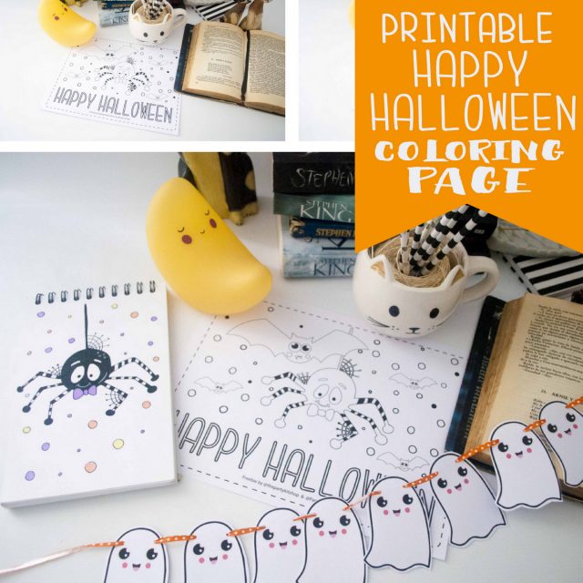 Free Cute Spider and Bat Halloween Coloring Page F003 – Partymazing.com