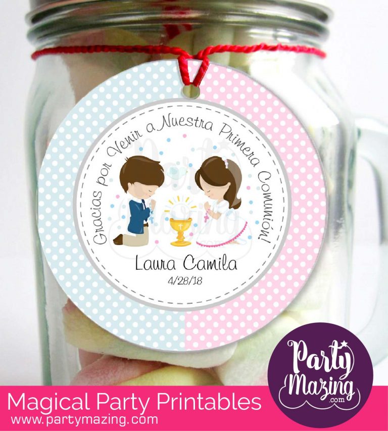 Etiqueta Editable Primera Comunion para Niño y Niña | Twins Favor Gift ...