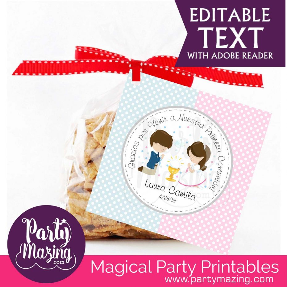 Etiqueta Editable Primera Comunion para Niño y Niña | Twins Favor Gift ...