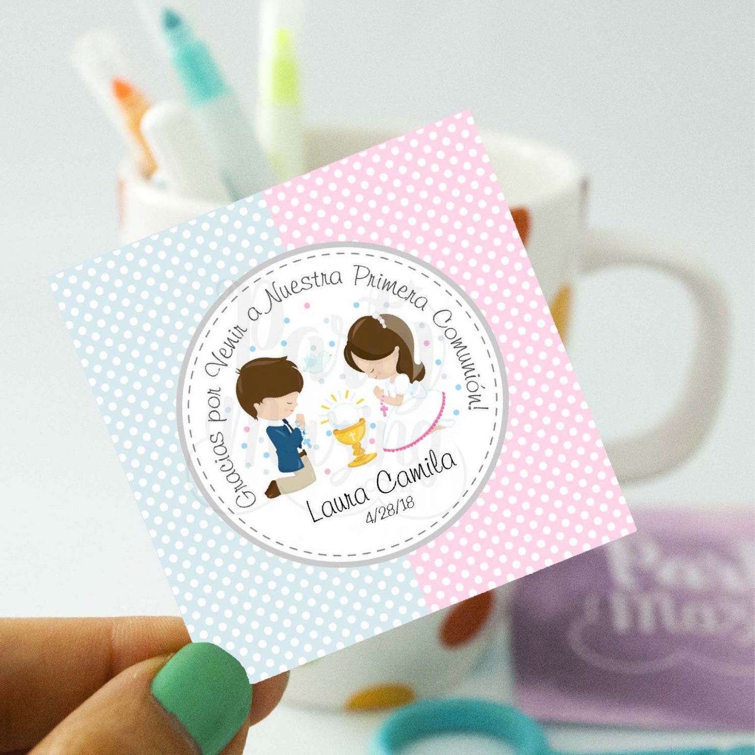 Etiqueta Editable Primera Comunion para Niño y Niña | Twins Favor Gift ...