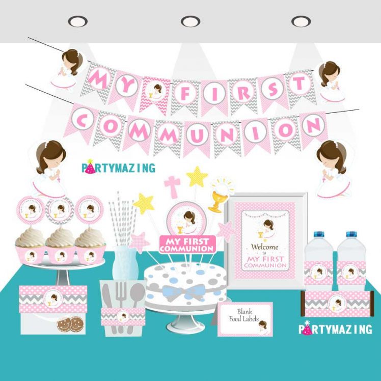 Printable Girl My first communion Pink Express Party Package Set | PK06 ...