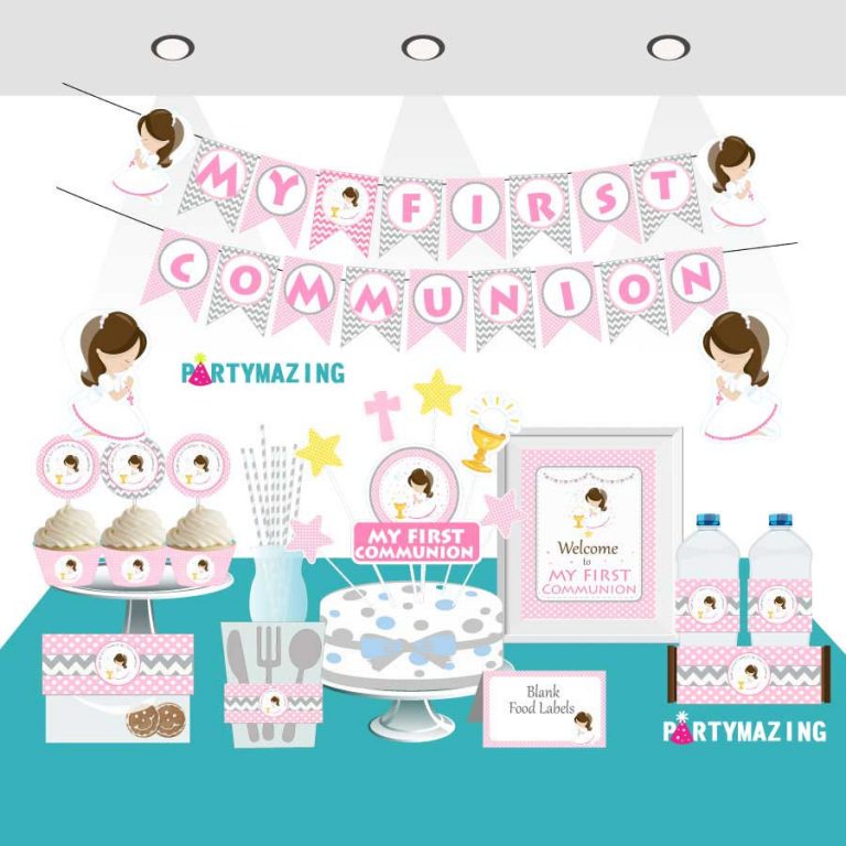 Printable Girl My first communion Pink Express Party Package Set | PK06 ...