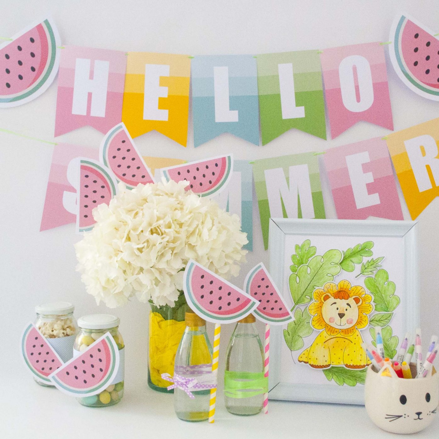 Hello Summer Watermelon Printable Banner Garland | E191 – Partymazing