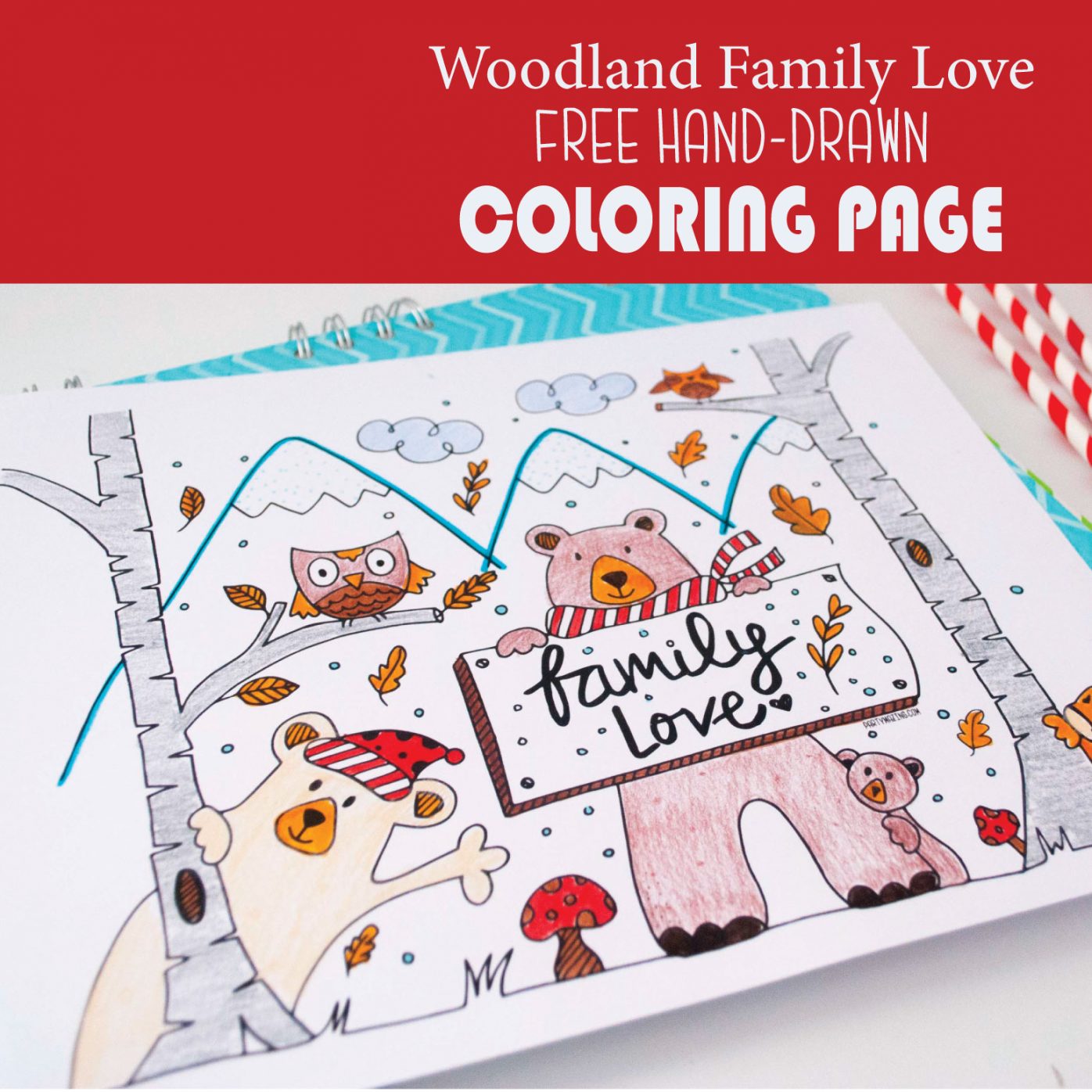 “Family Love” Hand-Drawn Woodland Coloring Page F022 – Partymazing.com