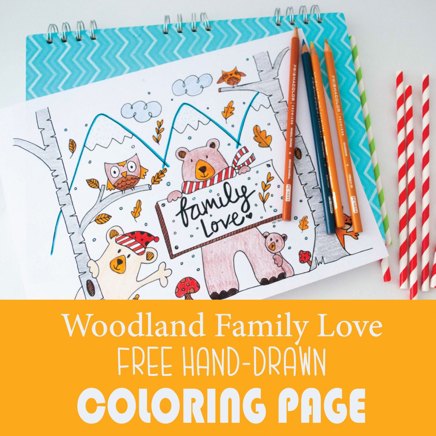 “Family Love” Hand-Drawn Woodland Coloring Page F022 – Partymazing.com