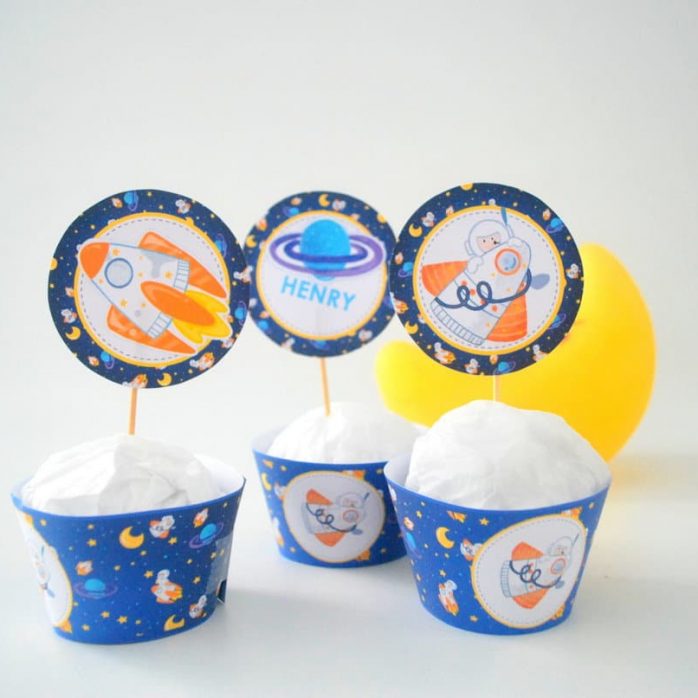 Space Rocket Printable Cupcake Toppers | E492 - Partymazing