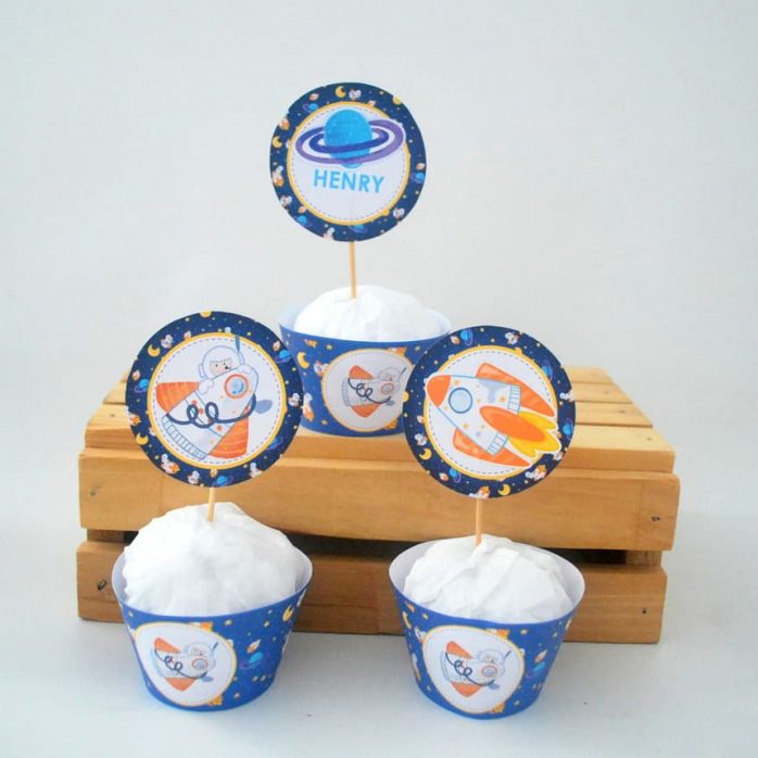 Space Rocket Printable Cupcake Toppers | E492 - Partymazing
