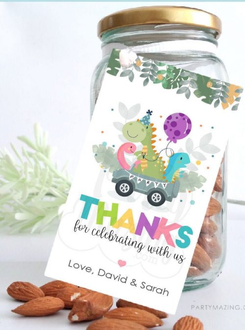 Editable Dino Birthday Thank You Gift Tag | Printable Birthday Label ...