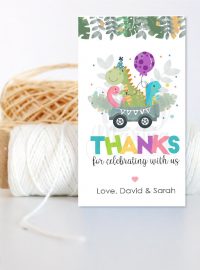 Editable Dino Birthday Thank You Gift Tag | Printable Birthday Label ...