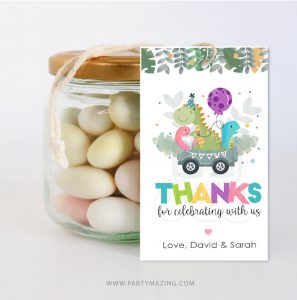 Editable Dino Birthday Thank You Gift Tag | Printable Birthday Label ...