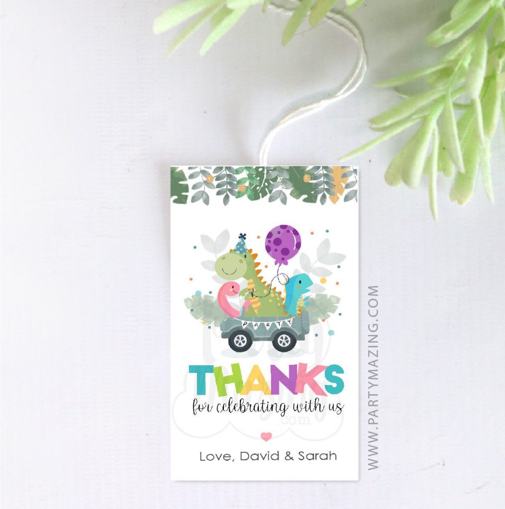 Editable Dino Birthday Thank You Gift Tag | Printable Birthday Label ...