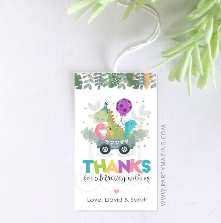 Editable Dino Birthday Thank You Gift Tag | Printable Birthday Label ...