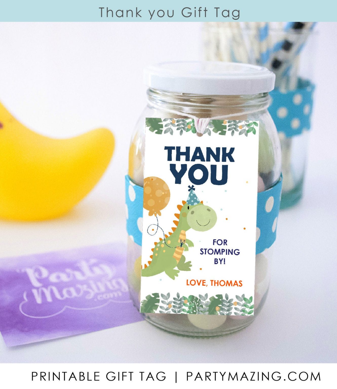 Editable Thank You Dino Favor Tag | Printable Birthday Label Template ...