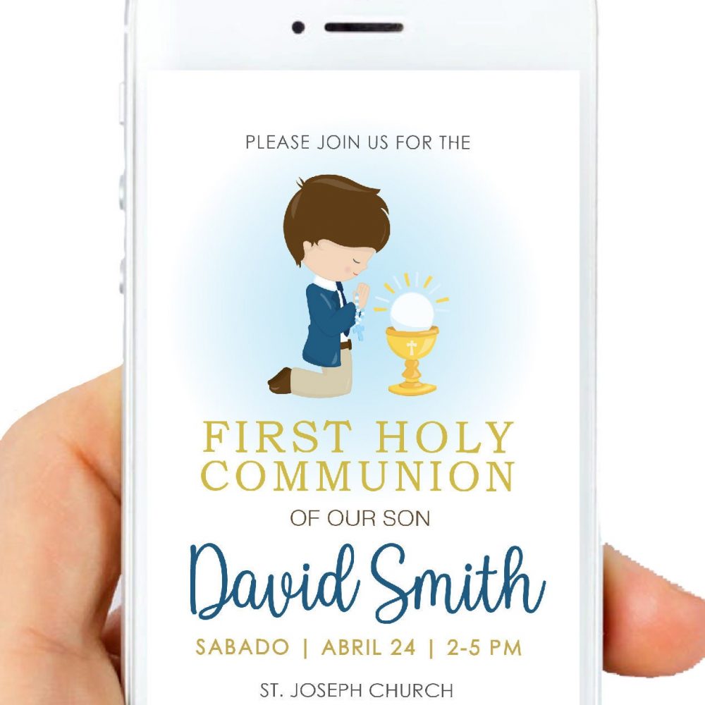 Girl First Holy Communion Digital Invitation | Modern Electronic ...