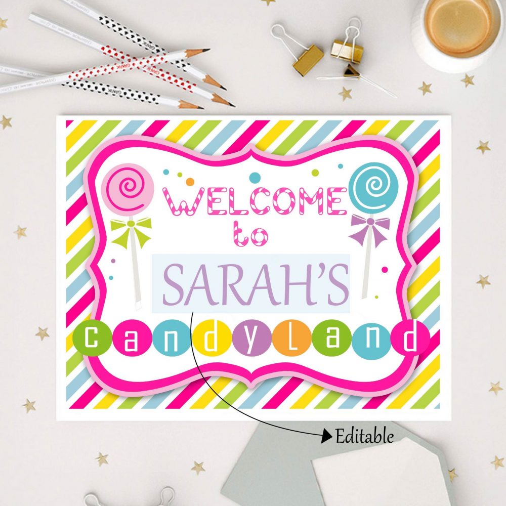 CandyLand Printable Welcome Sign | Candy Shoppe Backyard Sign E076 ...